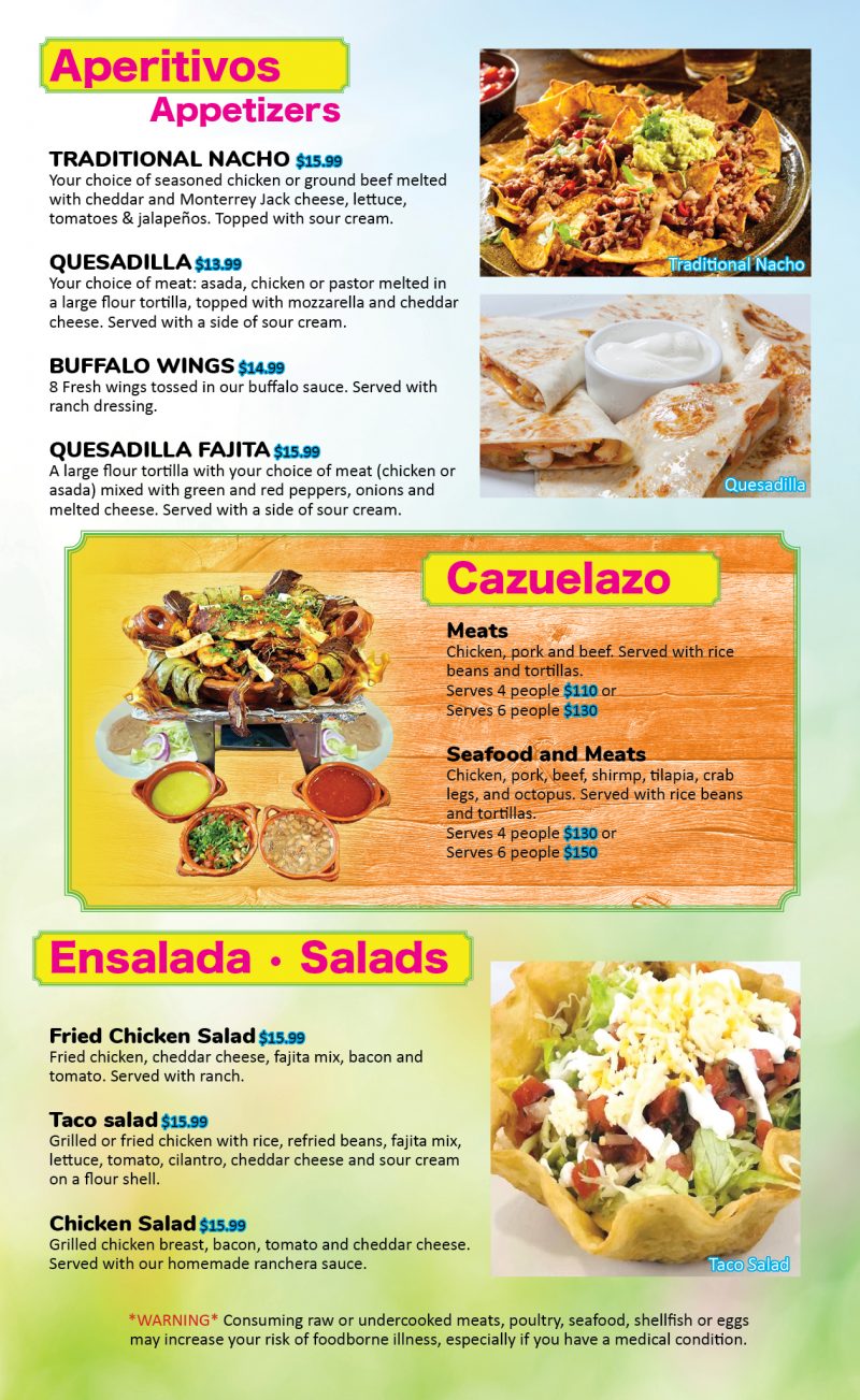 Menu - GARIBALDI MEXICAN RESTAURANT
